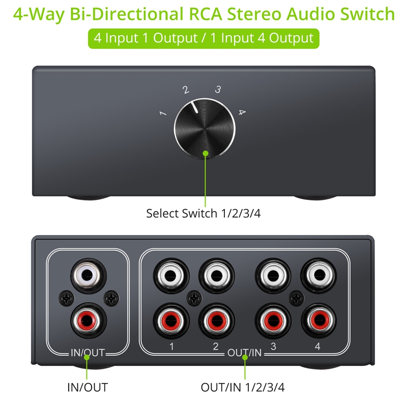 4 Way Bi-Directional RCA Stereo Audio Switch 1 in 4 Out or 4 in 1 Out L ...