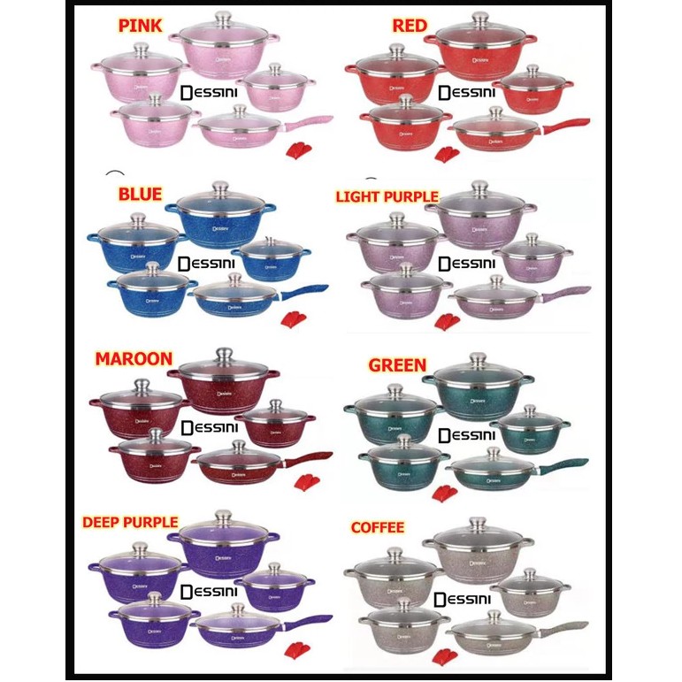 DESSINI ITALY Granite Aluminium Non Stick Fry Pot Non Stick Pan Set ...