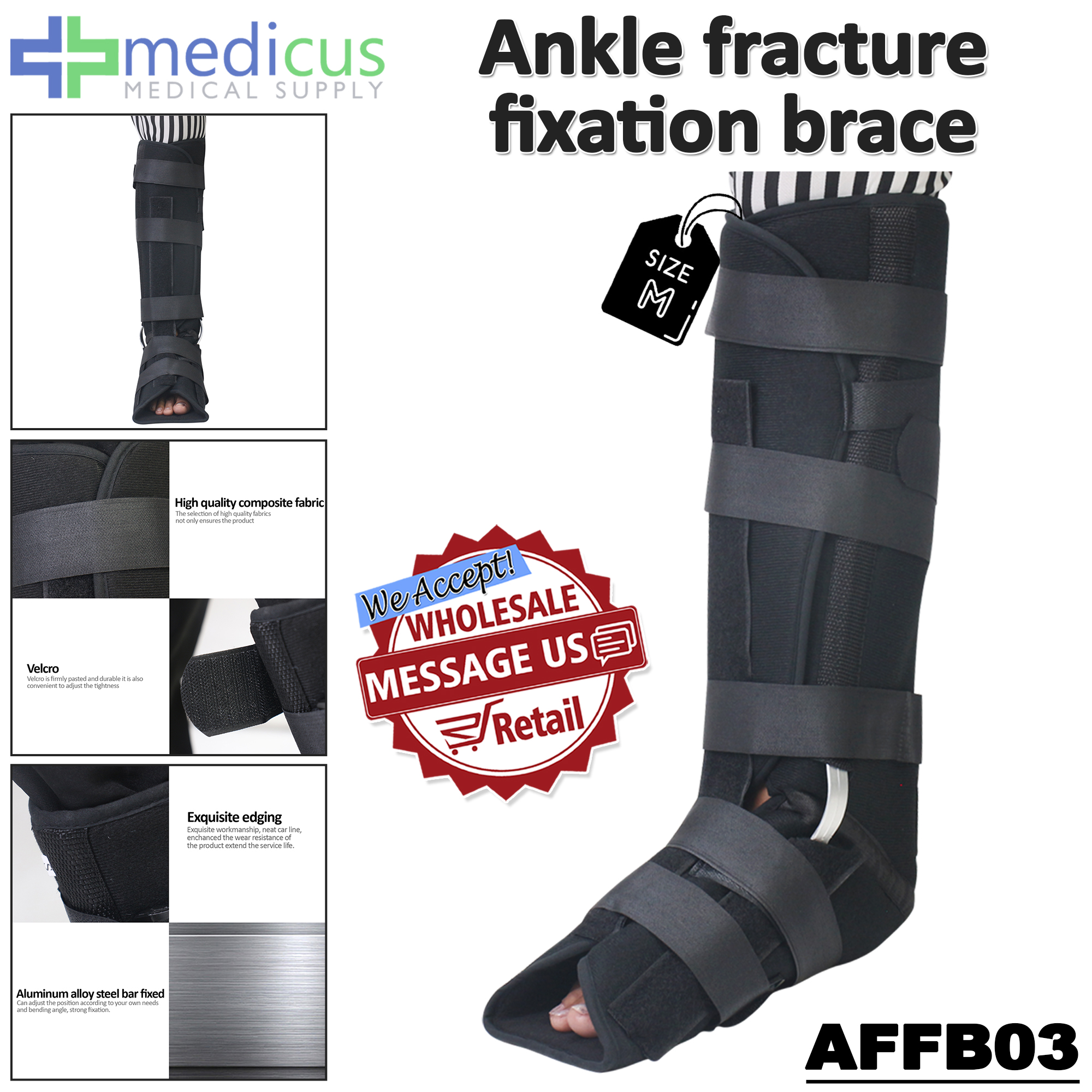 Medicus AFFB03 Calf Super-Ankle Fixation Strap Black Tibiofibular Ankle ...