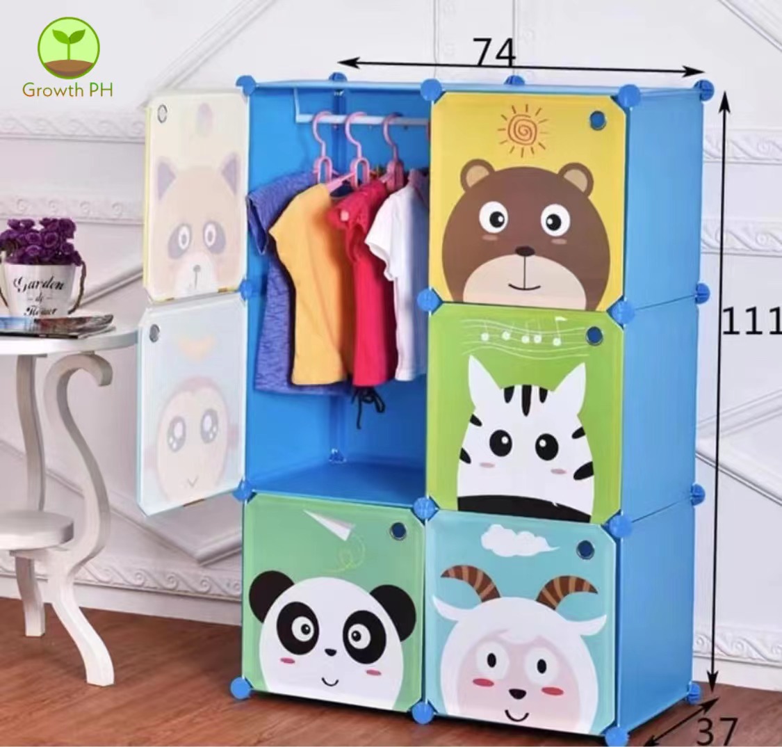 DIY 6 Cubes Baby Animals Storage Cabinet Wardrobe Space Saver Organizer ...