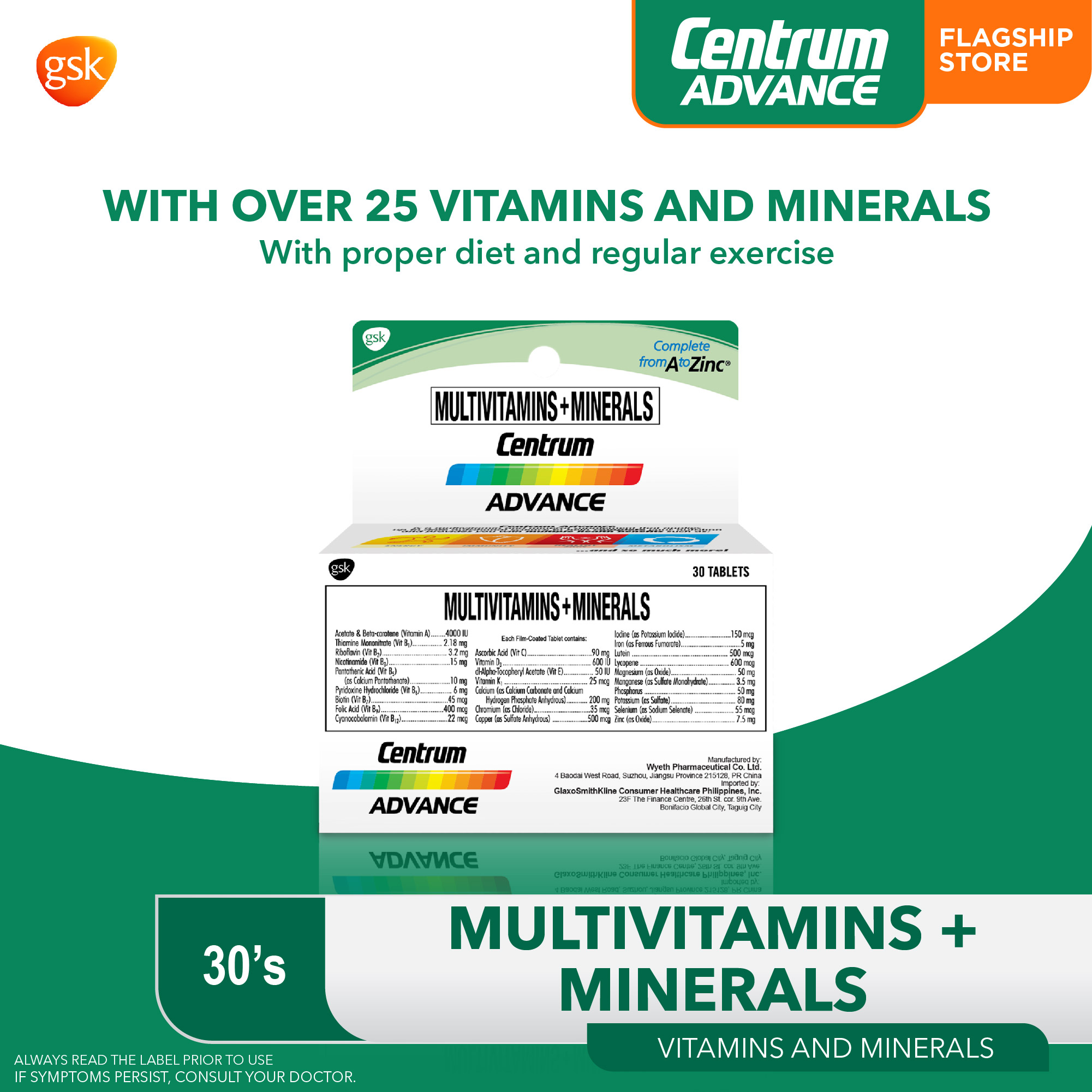 Centrum Advance Multivitamins+Minerals 30 tablets for Immunity and more ...