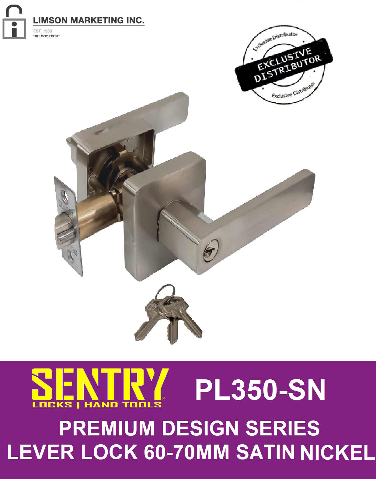 SENTRY PREMIUM DESIGN SERIES LEVER LOCK 60-70MM BACKSET SATIN NICKEL ...
