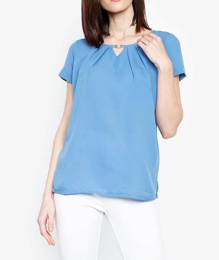 Krizia Pleated V-Cut Blouse with Free Crystal Accessory | Lazada PH
