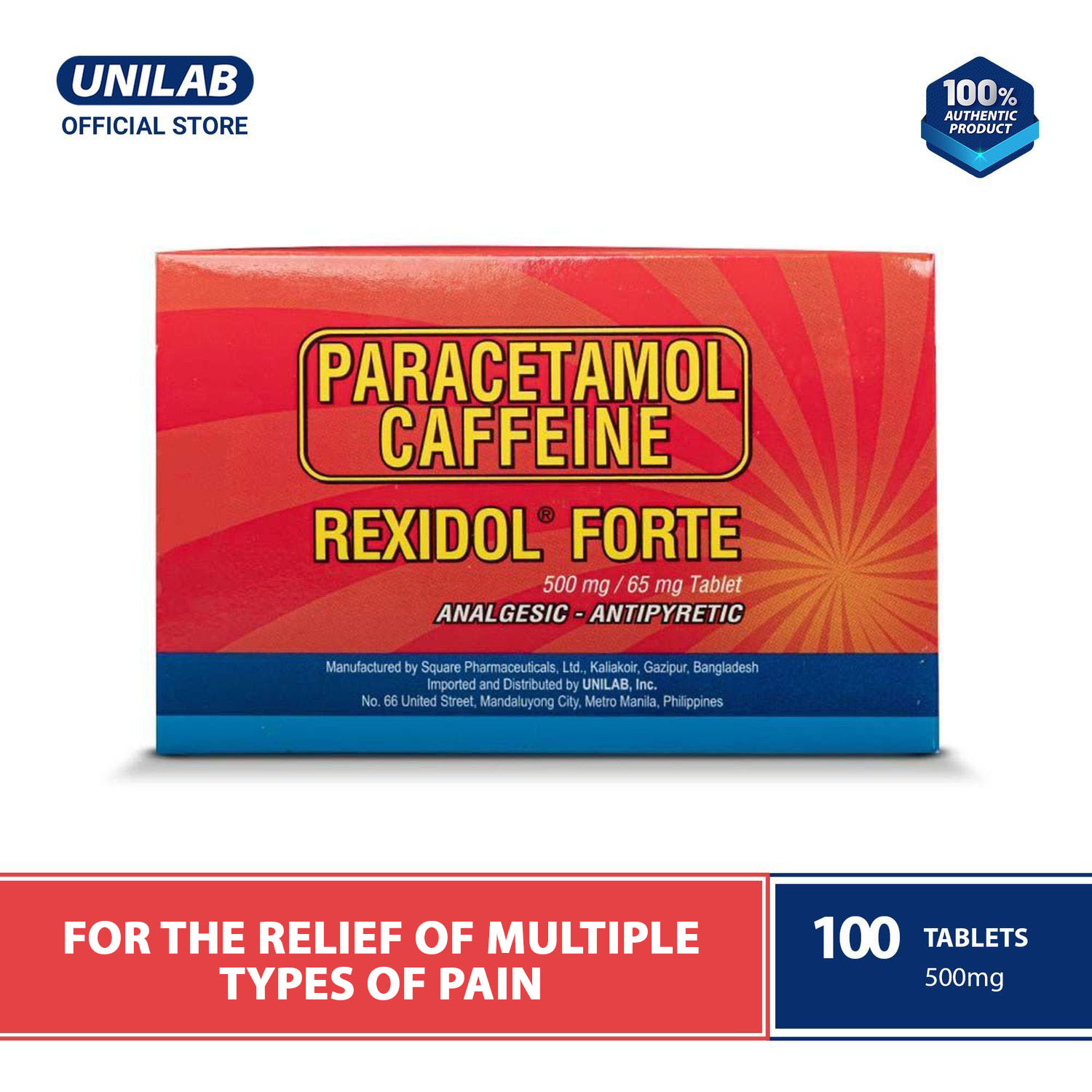 Unilab Rexidol Forte 100 Tablets Paracetamol + Caffeine - Mas Bilis ...