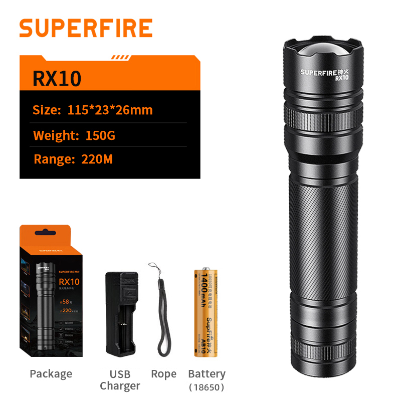 SUPERFIRE Tactical Flashlight, MI80 Super Light Portable Rechargeble 7W ...