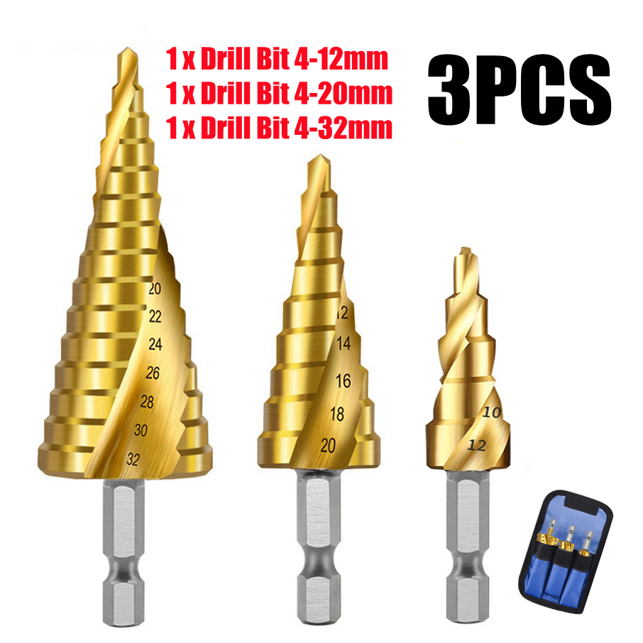 6PCS 4-12mm 4-20mm 4-32mm Large HSS Steel Step Cone Cut Set Drill Tools ...