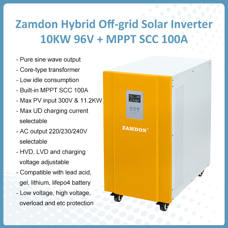Zamdon Hybrid Off-grid Solar Inverter 96V10KW with 100A MPPT SCC ...