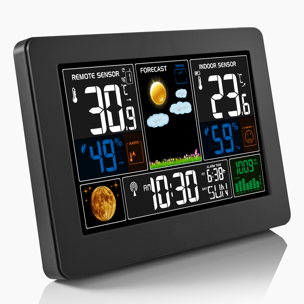 3-In-1 Weather Station Clock Wall-Mounted Digital Clock Thermometer ...