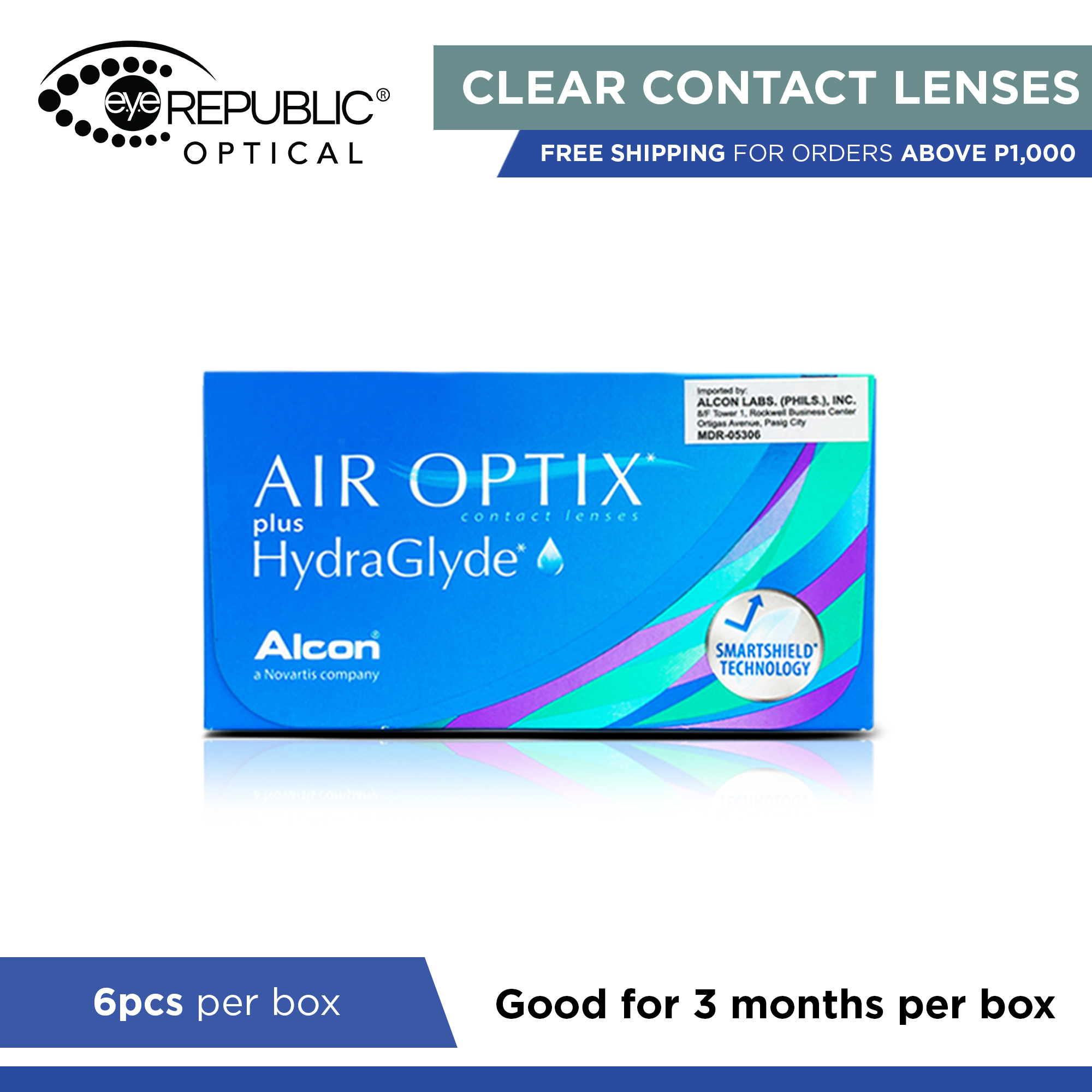 Air Optix plus Hydraglyde Clear Contact Lenses Disposable Monthly (6pcs ...