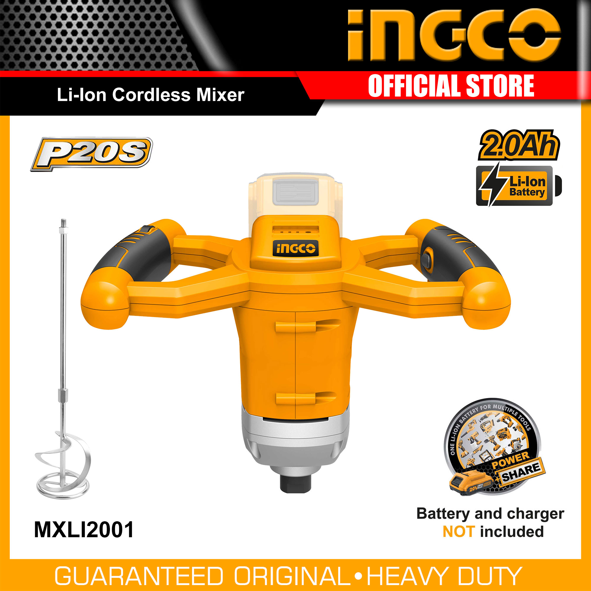 Ingco MXLI2001 20V Lithium-Ion Cordless Mixer Unit Only with Variable ...