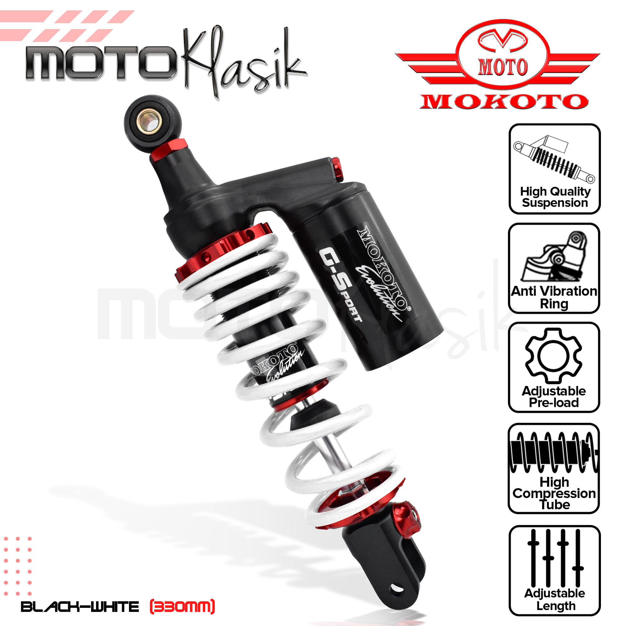 MOKOTO HONDA CLICK V1 / V2 REAR SHOCK GAS ABSORBER W/ BASO 330MM GOLD ...