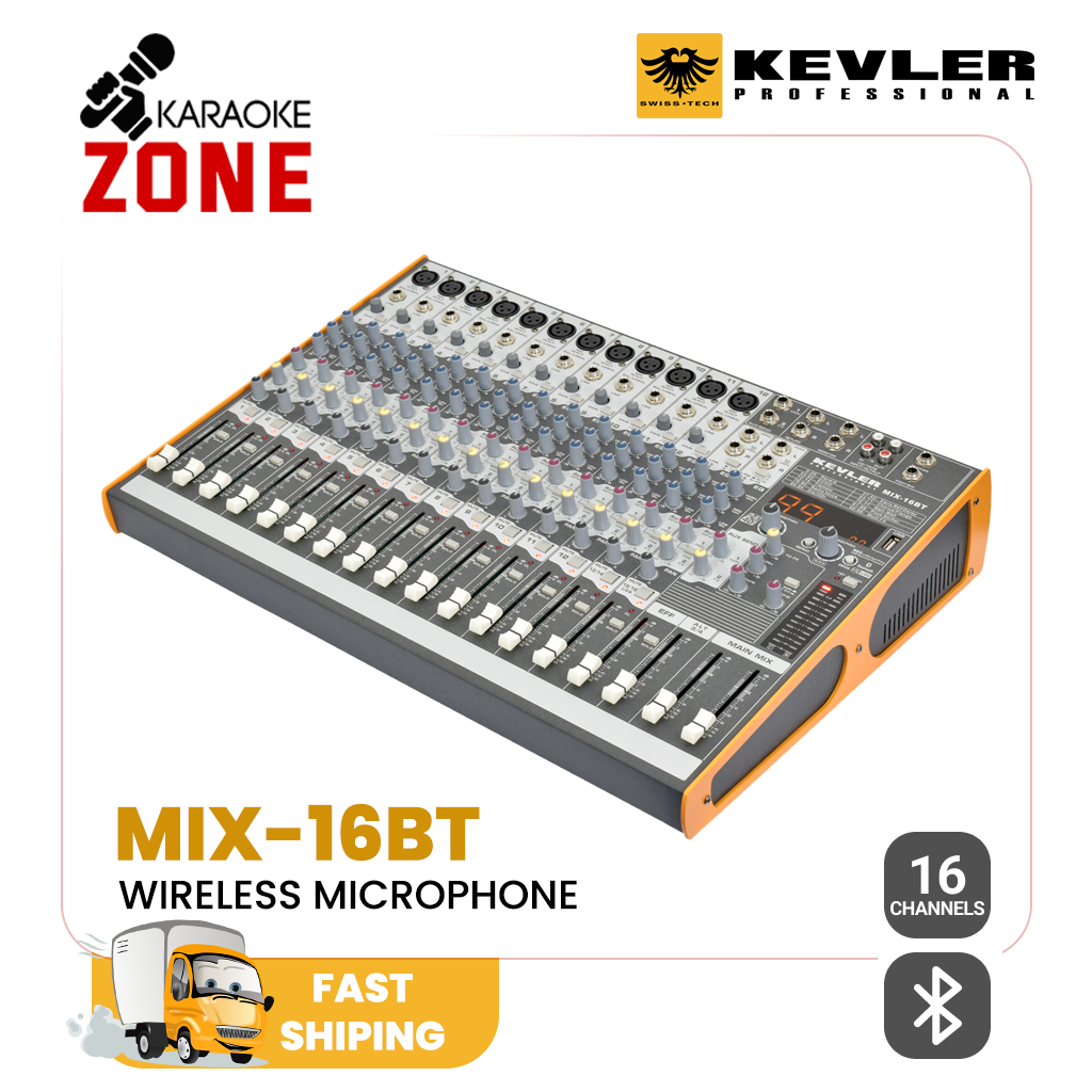 Kevler Mix 16BT Mixer / 16 Channel Mixer / Compact Mixer /Built-in 24 BIT Digital Effects / 2 ...