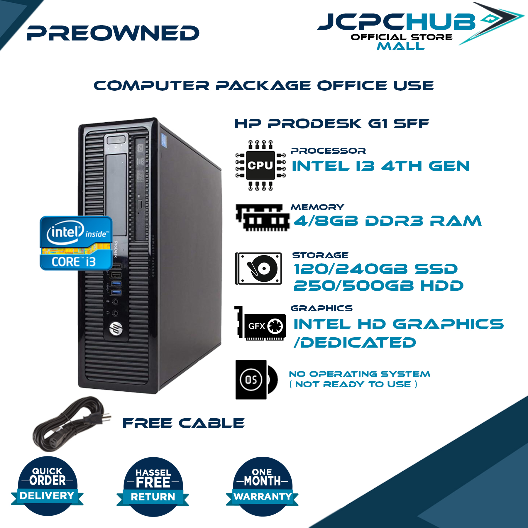 HP Desktop Unit ProDesk G1 SFF Intel i3 4th Gen 8GB DDR3 240GB SSD ...