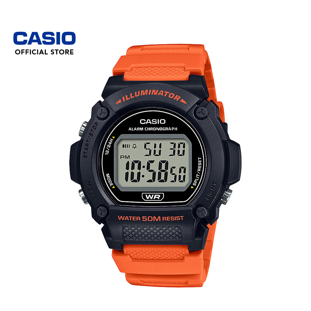 Casio (W-219H-4AVDF) Orange Resin Strap 50 Meter 7 Year Battery Digital ...