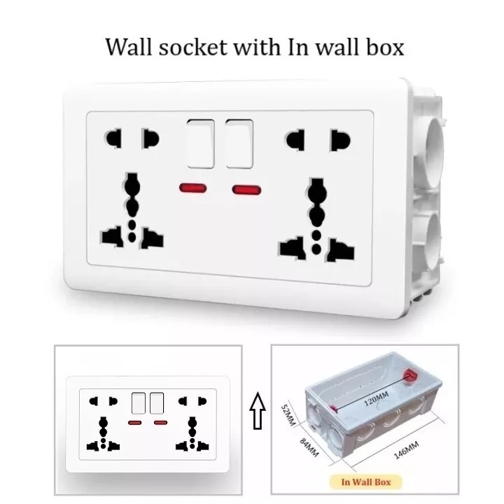 Universal Wall Socket With LED Light Switch 146 Type Dual 5 Holes ...