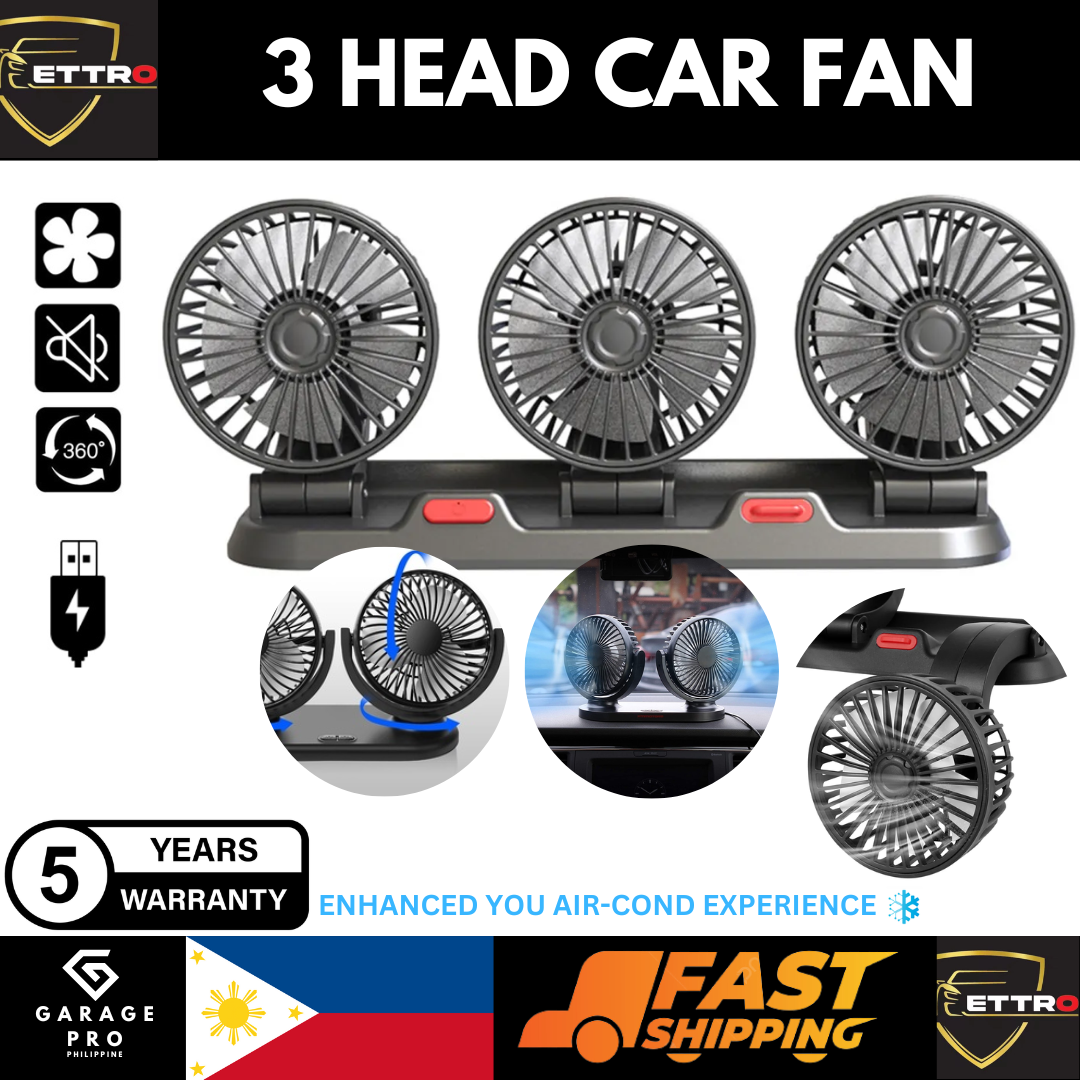Three Head Car Fan 12V 360° wind direction adjustment car fan Vehicle ...