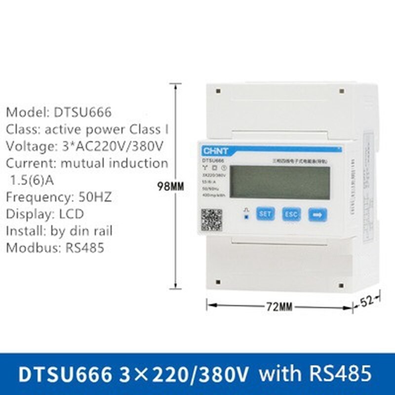 CHNT CHINT DDSU666 DTSU666 Single Phase DIN-Rail 80A 1.5(6)A RS485 ...