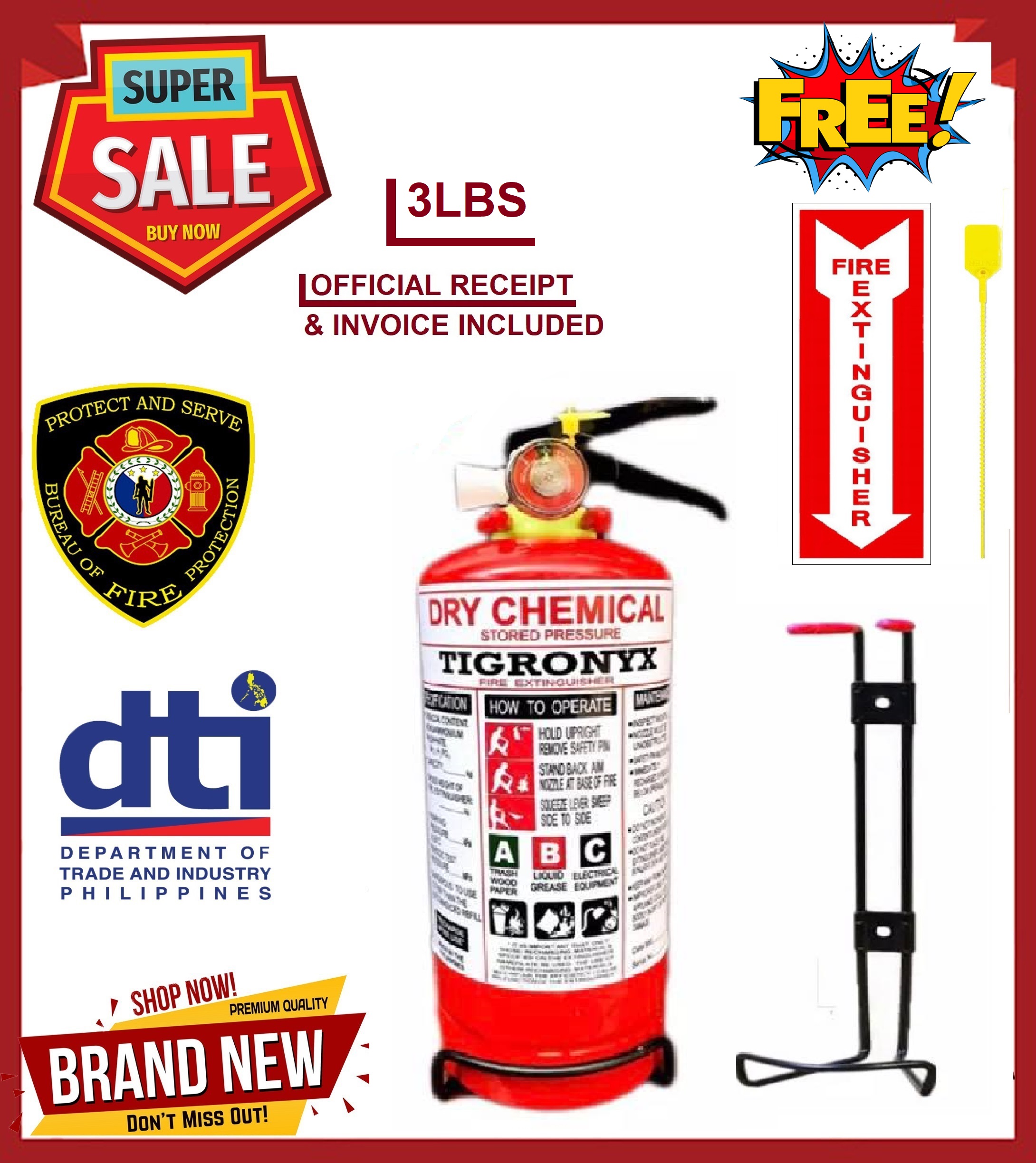Fire Extinguisher 3LBS ABC Dry Chemical - Refillable | Lazada PH