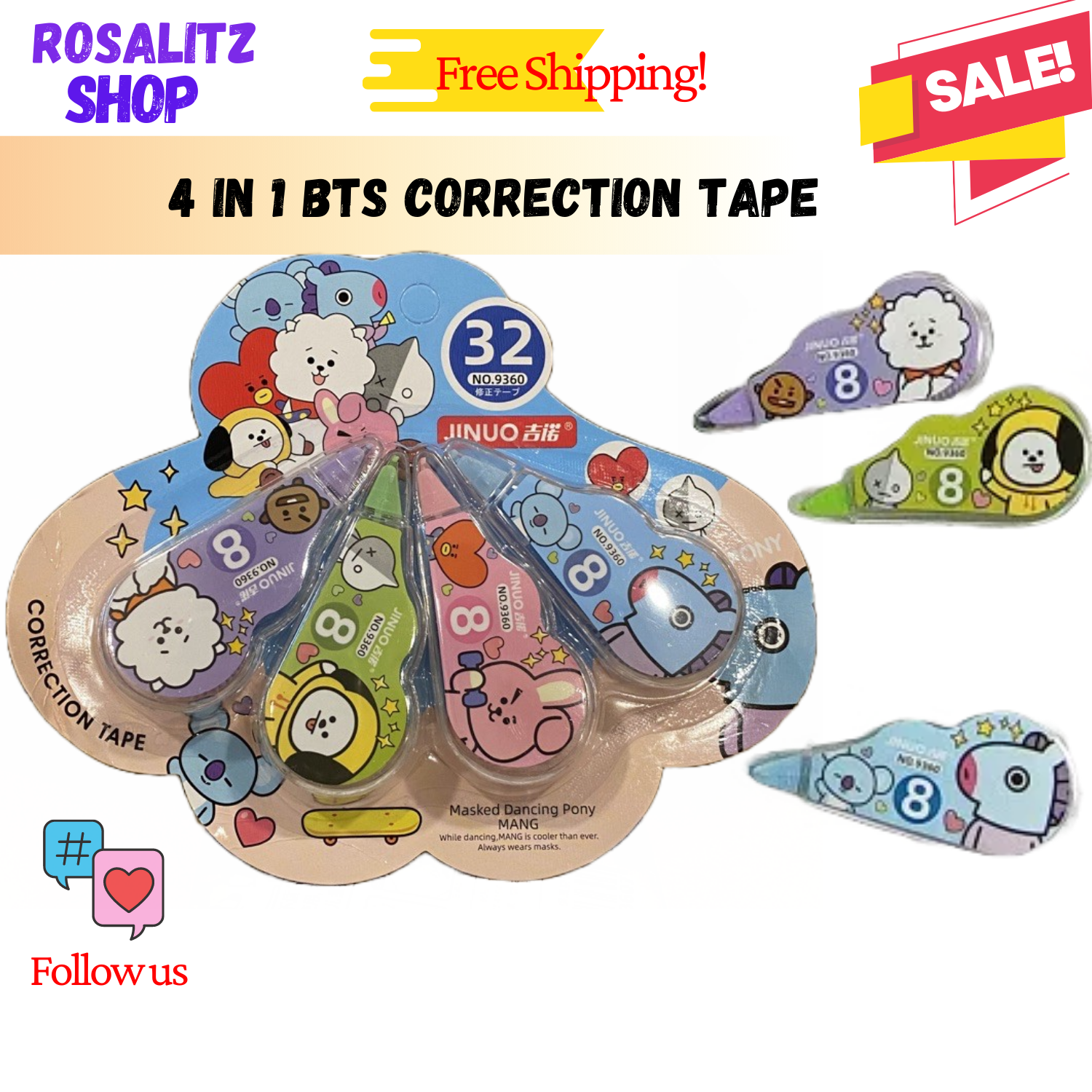 rosalitz 4 in 1 BTS Correction Tape unicorn Pastel for school free ...