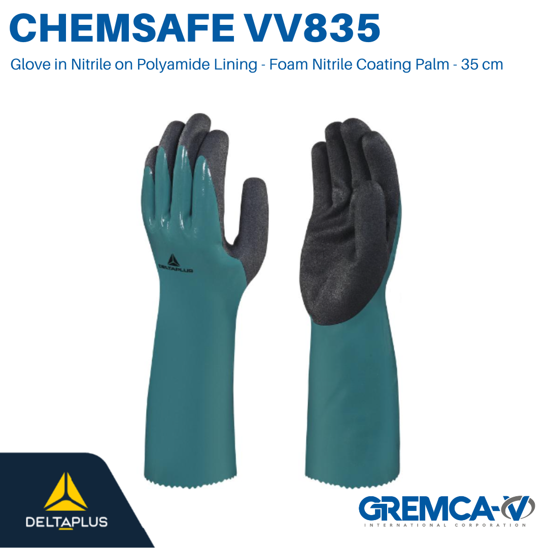 Delta Plus CHEMSAFE VV835 Safety Chemical Gloves Triple Nitrile Coating ...