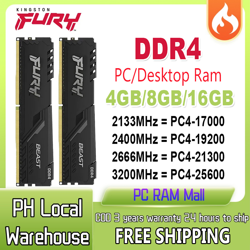 【Local 24H ship】Kingston Fury Beast Desktop 4GB 8GB 16GB DDR4 RAM 2400MHz 2666MHz 3200MHz DIMM ...
