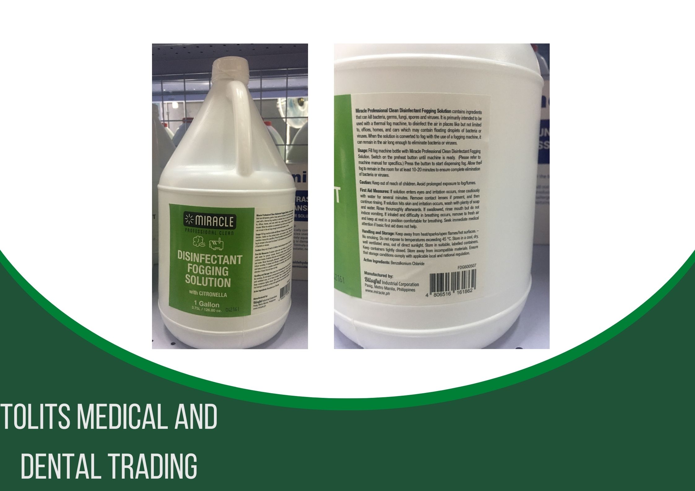 MIRACLE DISINFECTANT FOGGING SOLUTION WITH CLASSIC LEMON 1GALLON ...