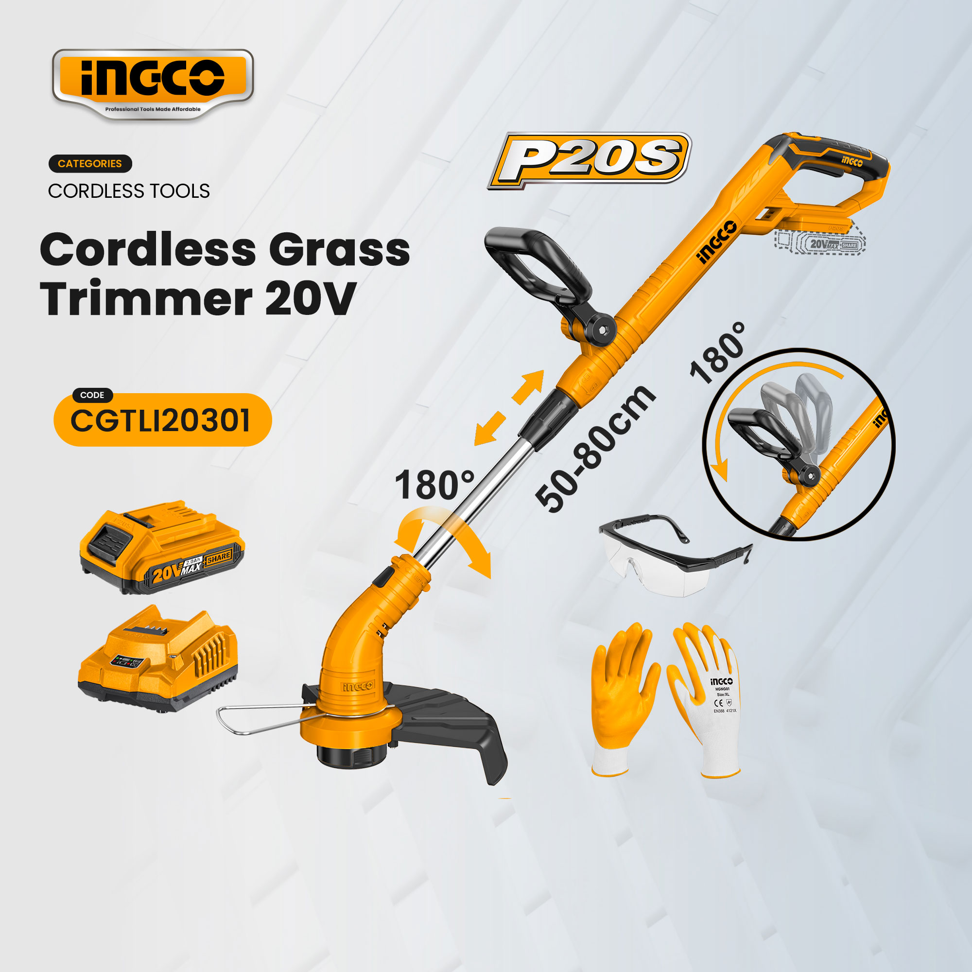 Ingco 20V Lithium-Ion Cordless Grass Trimmer CGTLI20328 UNIT ONLY W ...