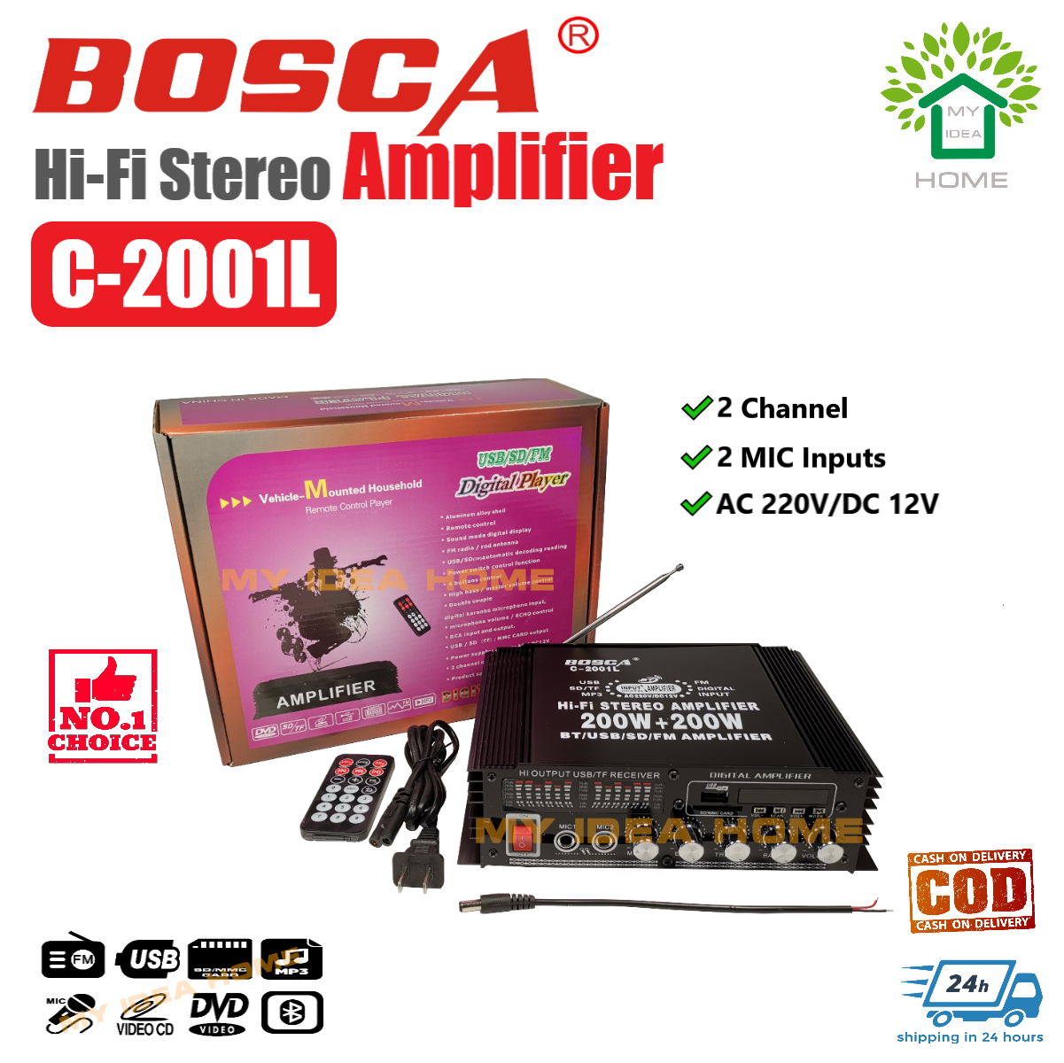 BOSCA Digital Player USB/SD/FM Bluetooth Amplifier TWO Microphone Input ...