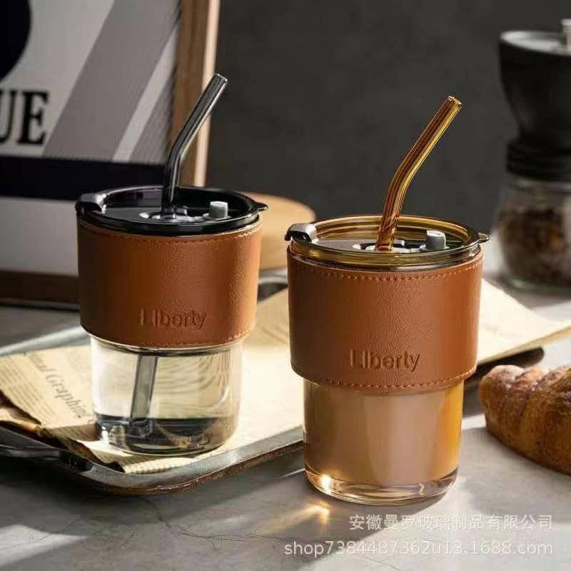 Coffee & Juice Slub Glass Mini Tumbler (with straw & lid) | Lazada PH