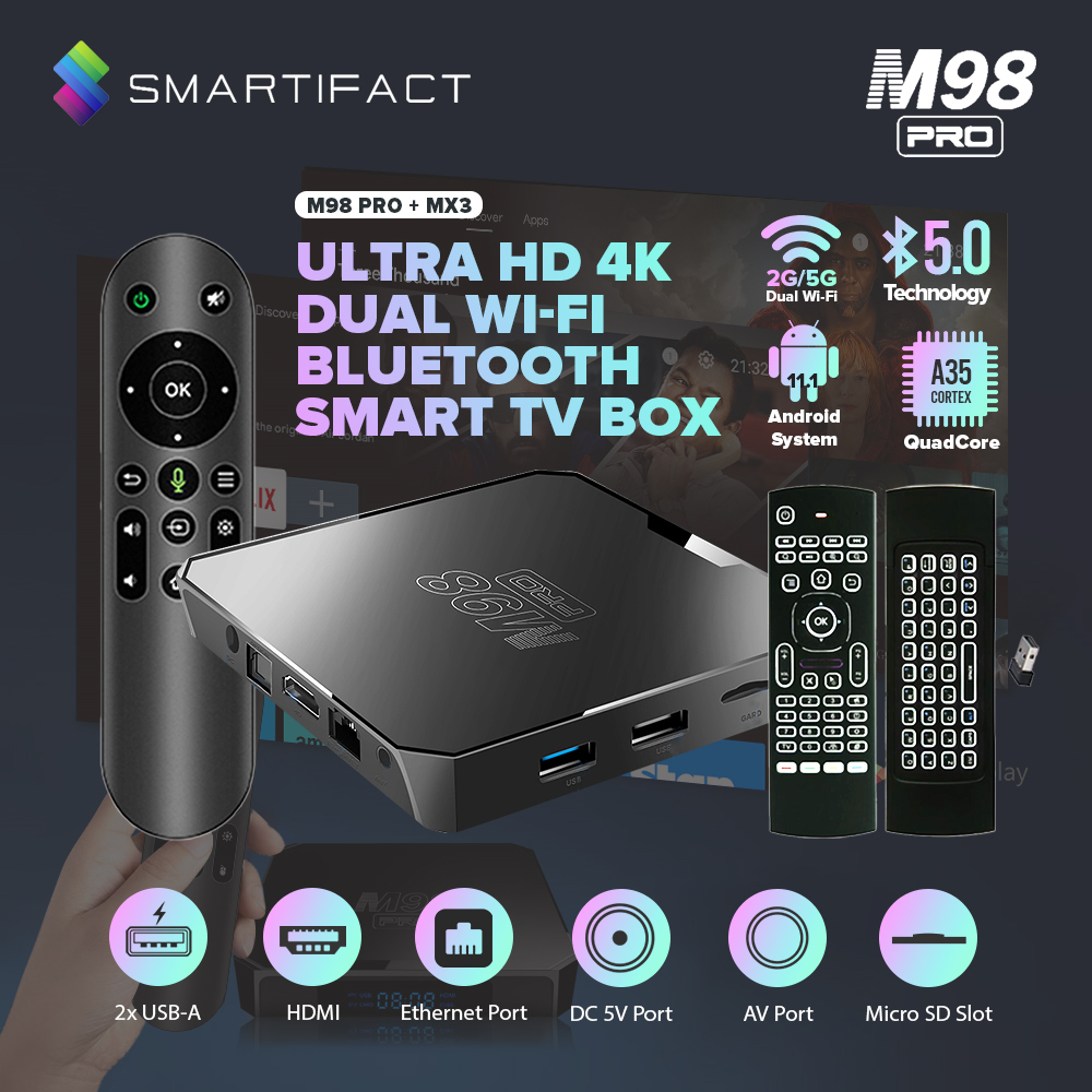 Smartifact MXQ Pro M98 PRO Ultra HD 4K Digital Display Smart TV Box Support 2.4G / 5G Dual WiFi ...