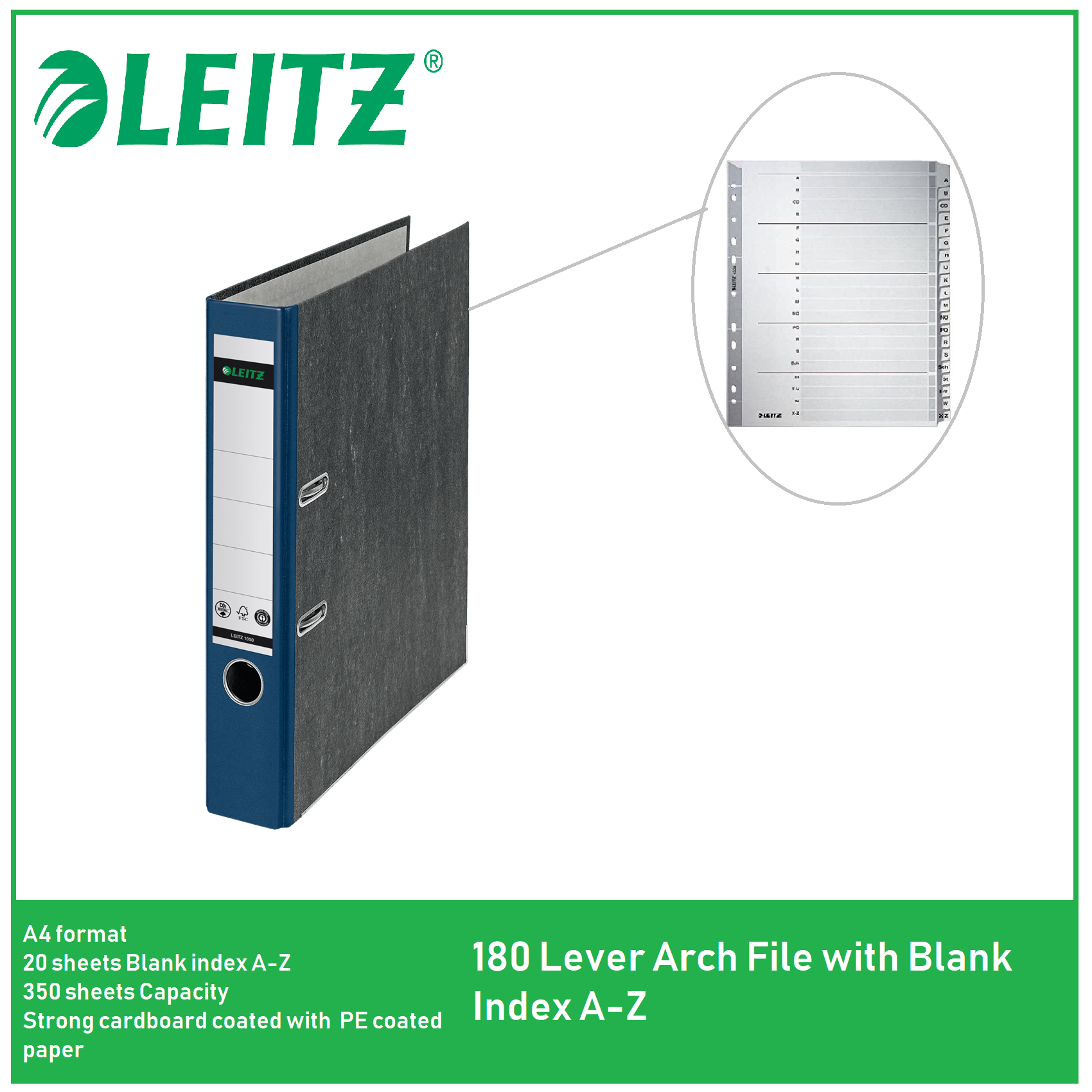 Leitz 1050 Arch Lever File with Blank Index A-Z 50mm A4 - Made in ...