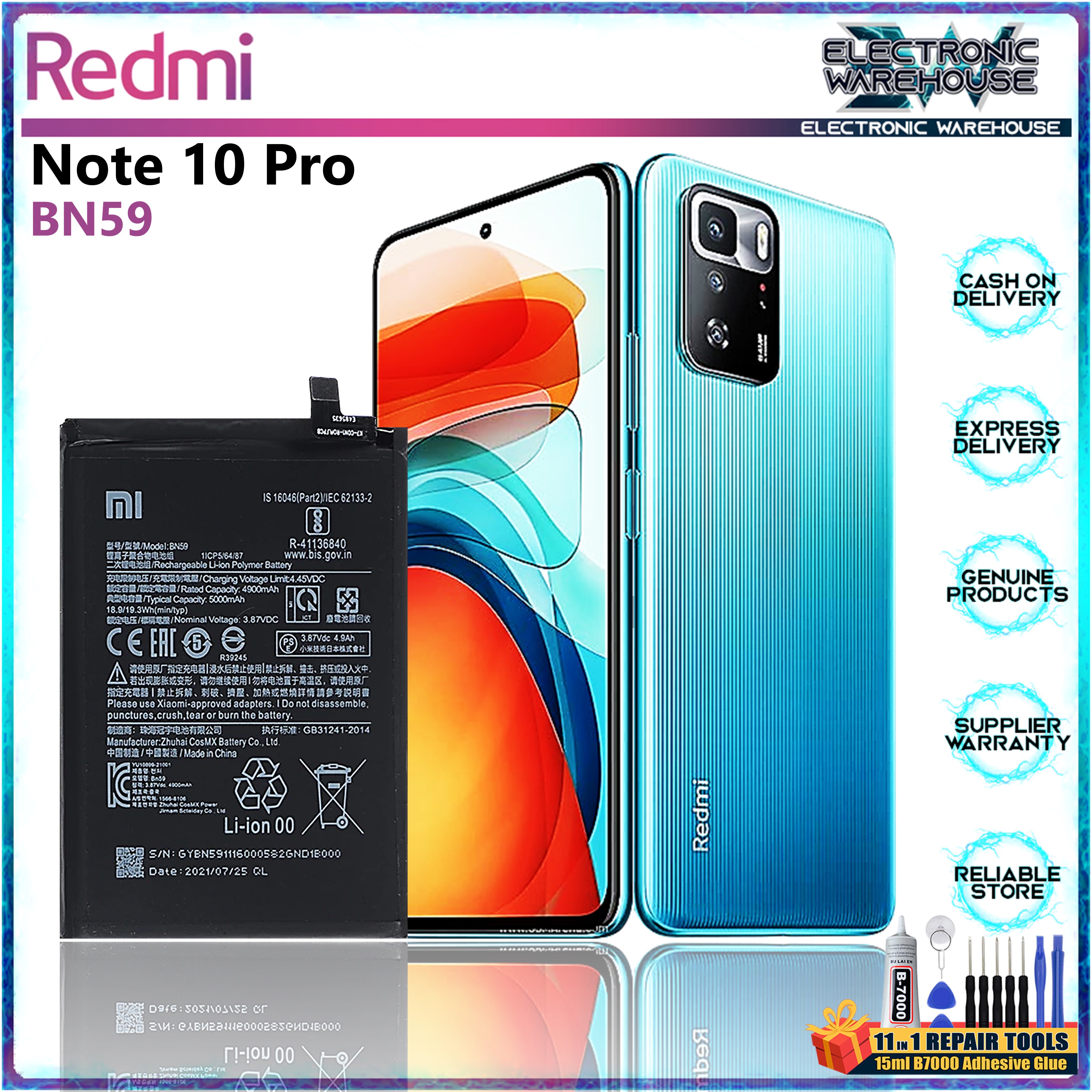 Battery for Redmi Note 10 Pro Model BN59 5000mAh Capacity | Lazada PH