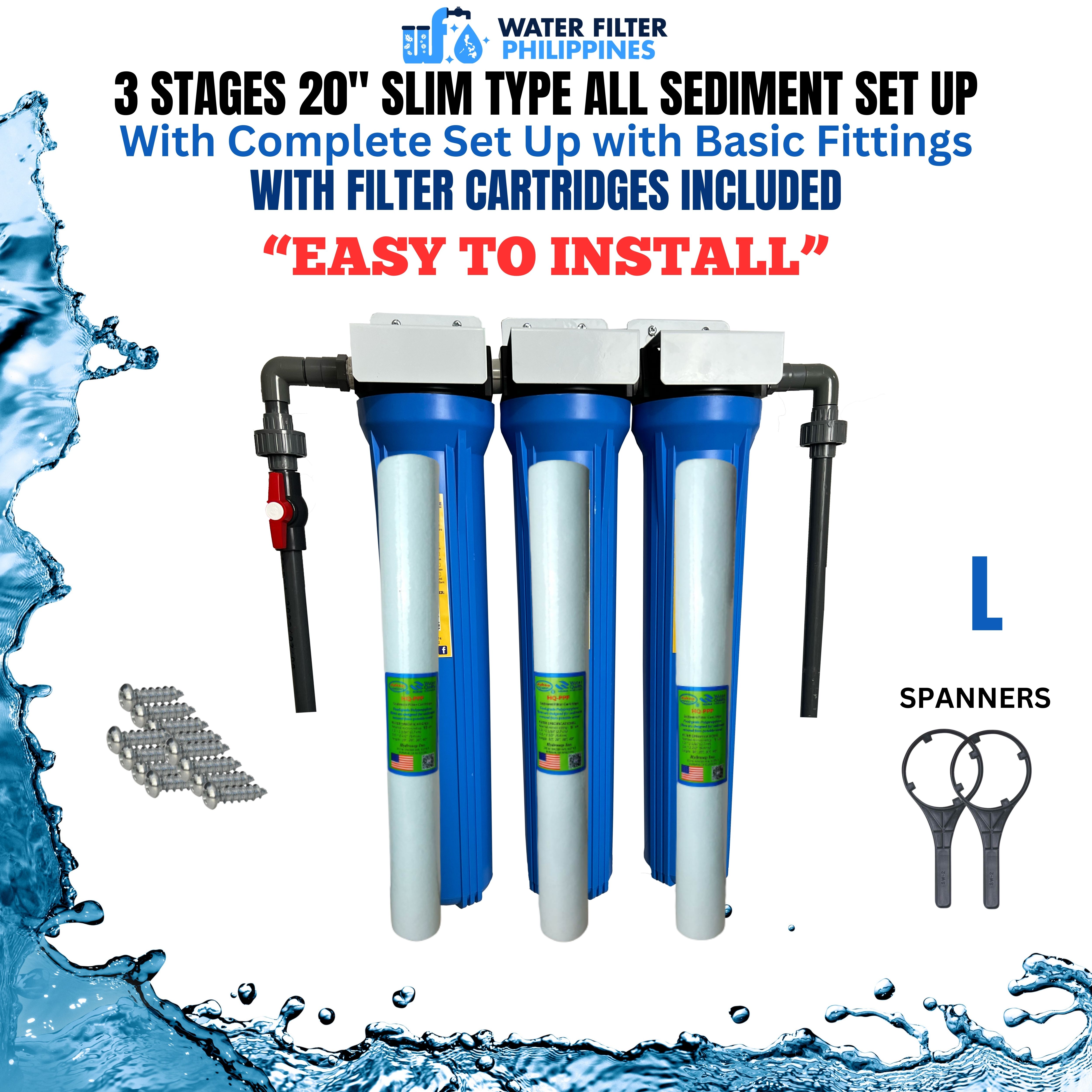 3 Stages Water Filter 20" Slim Type Heavy Duty Housing with Complete ...