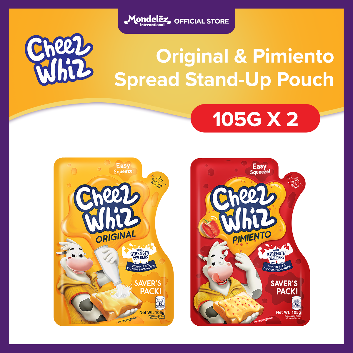 Cheez Whiz Cheese Spread Bundle - Original in Pouch 105g and Pimiento ...