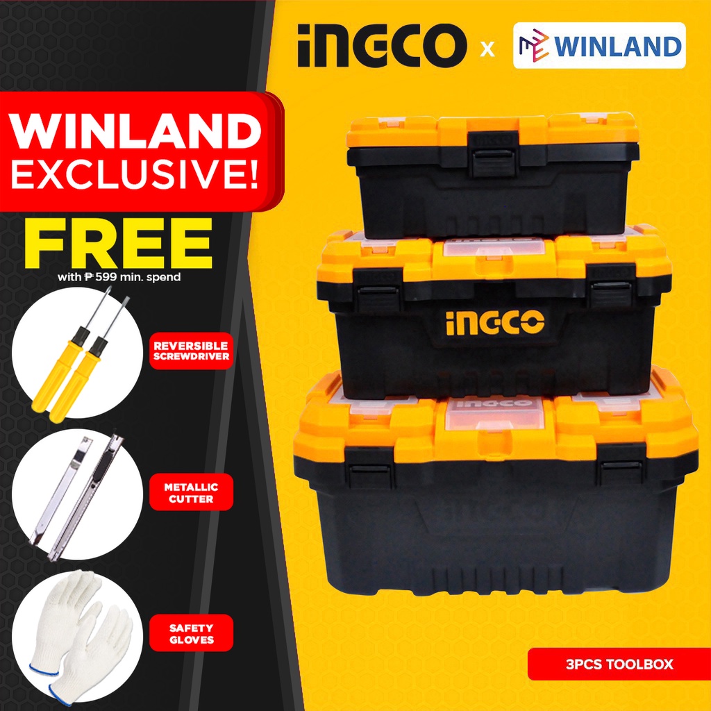 INGCO by Winland 3pcs Plastic Tool Box Set with Removable Tray PBXK0301 | Lazada PH