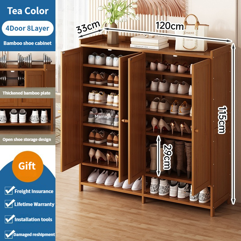 Shoe Rack Organizer Storage Shoe Cabinet Wooden Bamboo Multi-Functional ...