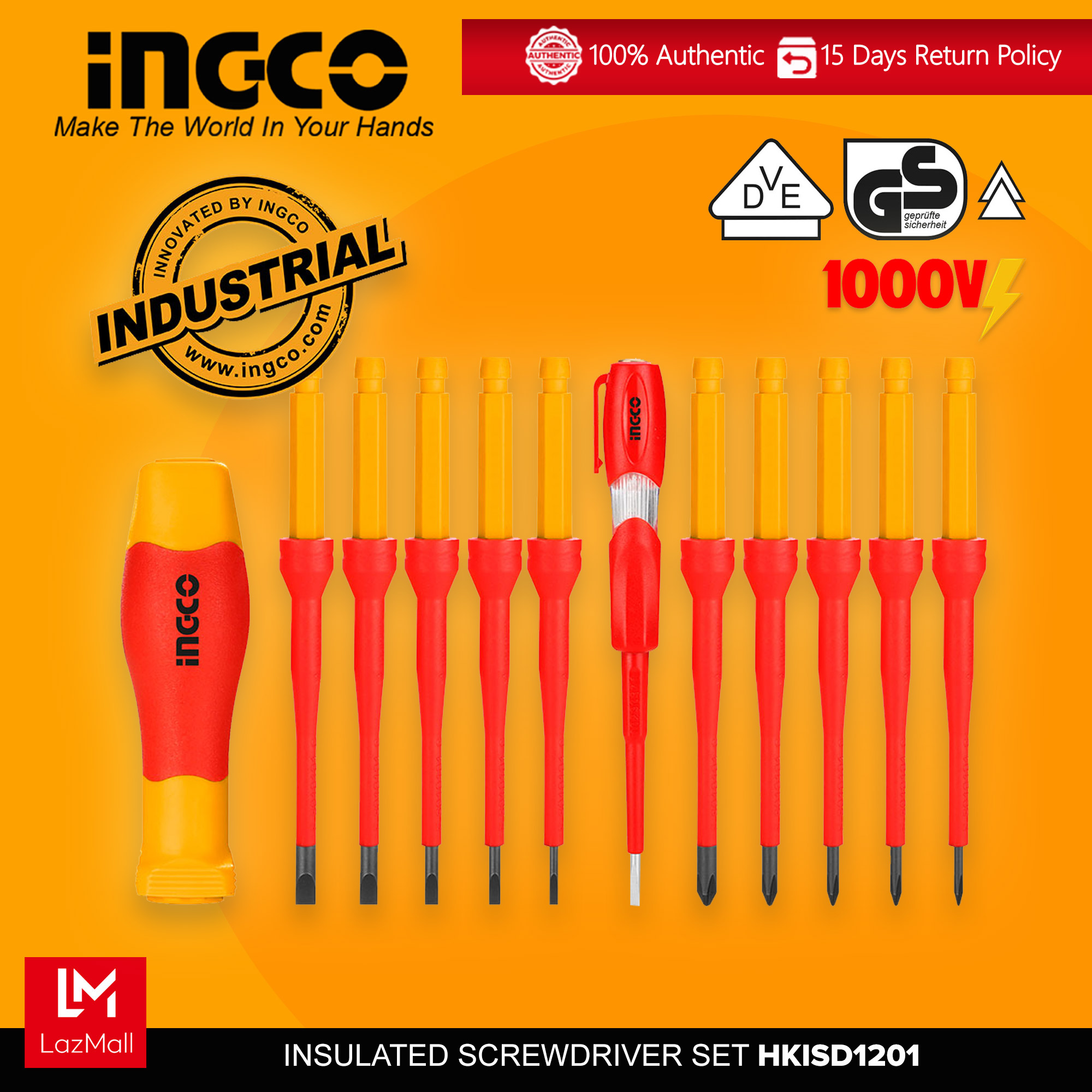 Ingco HKISD1201 12pcs Industrial Interchangeable Insulated Screwdriver ...
