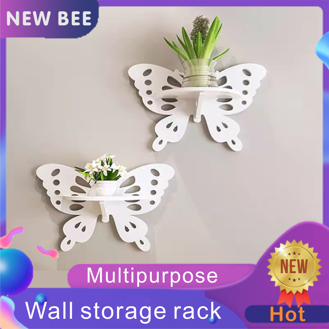 NEWBEE Butterfly Shape Wall Stand Decoration Storage Rack Wall Shelf ...