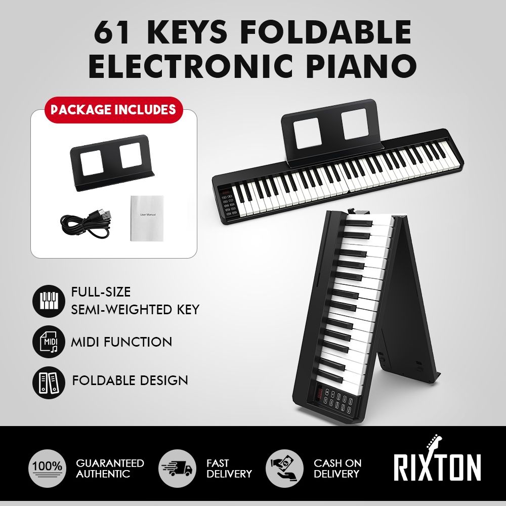 Rixton 61-Key Folding Piano Keyboard with Full Size Keys & Music Stand ...