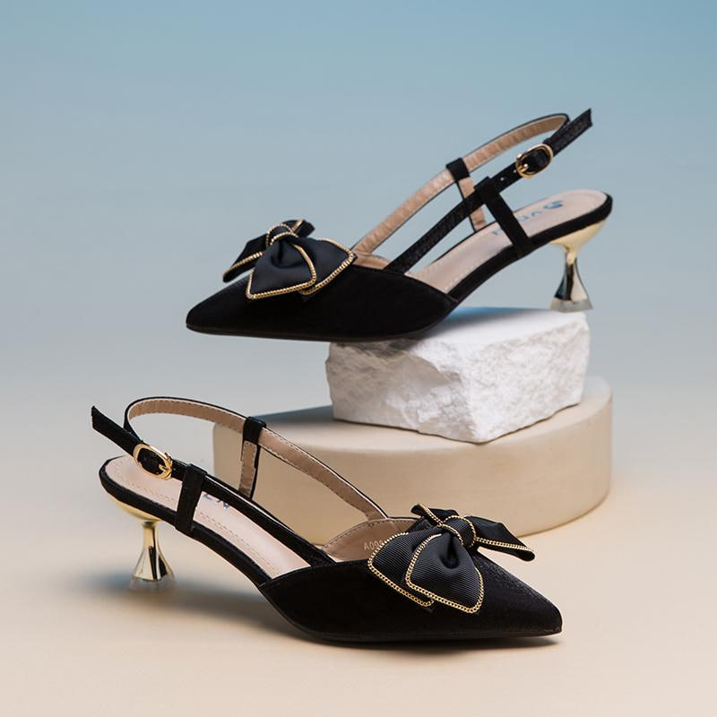 VDEN Pointed Stiletto Heels Mid Heel (2INCH) New Korea Women Shoes Bow ...