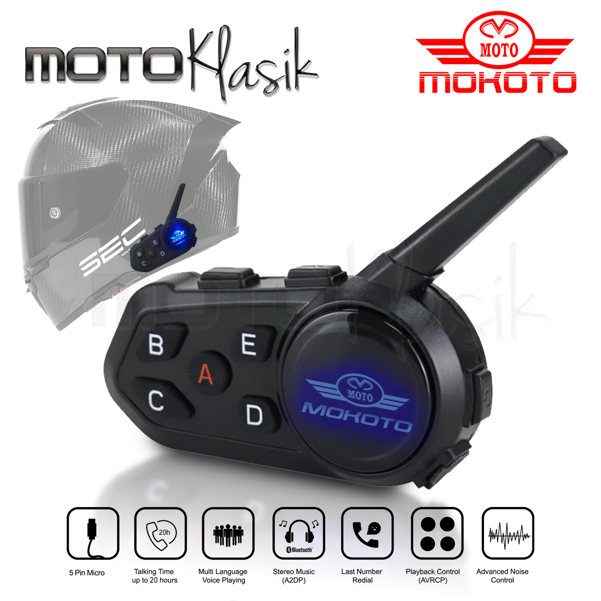 MOKOTO S-6 BLUETOOTH WIRELESS HELMET INTERCOM WITH MICROPHONE ...