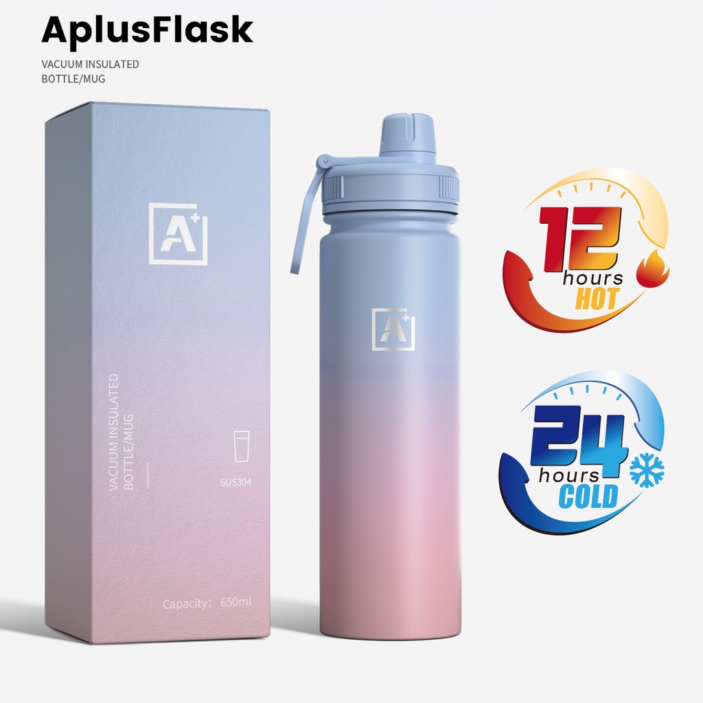 AproFlask 22oz Wide mouth with flip cap spout lid flexible cap Vacuum ...