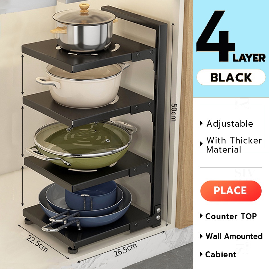 Maxcook 2-5 Tiers Kitchen POT Rack Under Sink Rack Adjustable Pot Rack ...