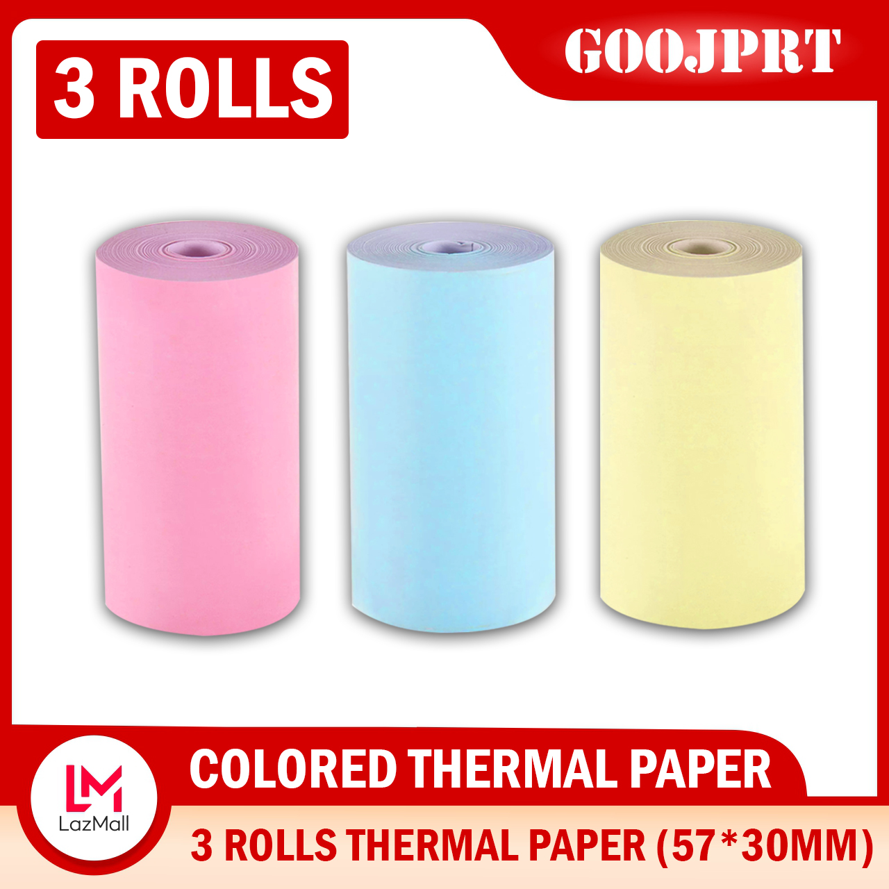GOOJPRT P-CTZ 3 Rolls 57mm*30mm Colored Thermal Paper for Thermal ...