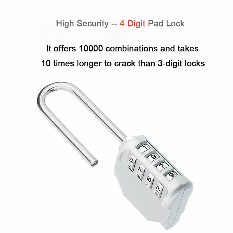 4 Digit Number Combination Padlock Long Shackle Padlock Luggage ...