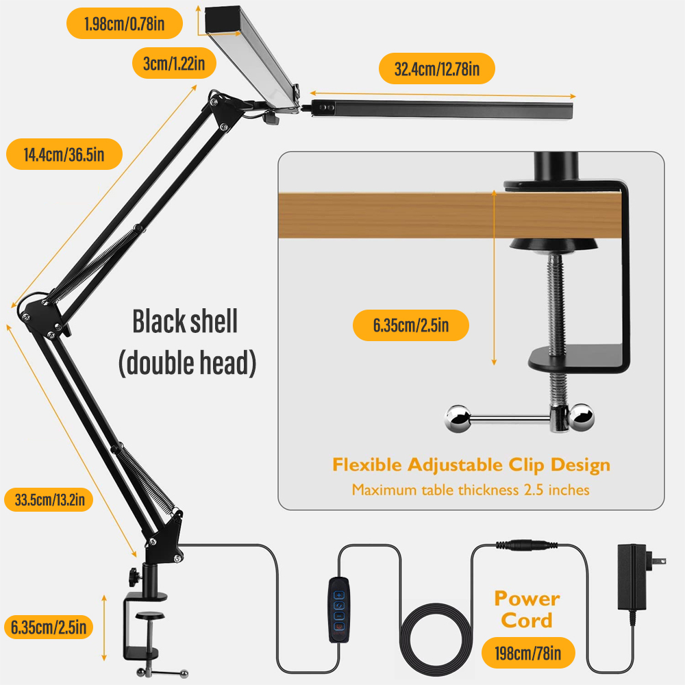 LED Reading Lamp with Clip Long Arm Table Lamp Clip Light 3 Color Modes ...