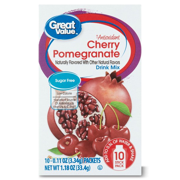 Great Value Fruit Punch Drink Mix, 0.07 Oz, 10 Ct , On-The-Go, Caffeine ...