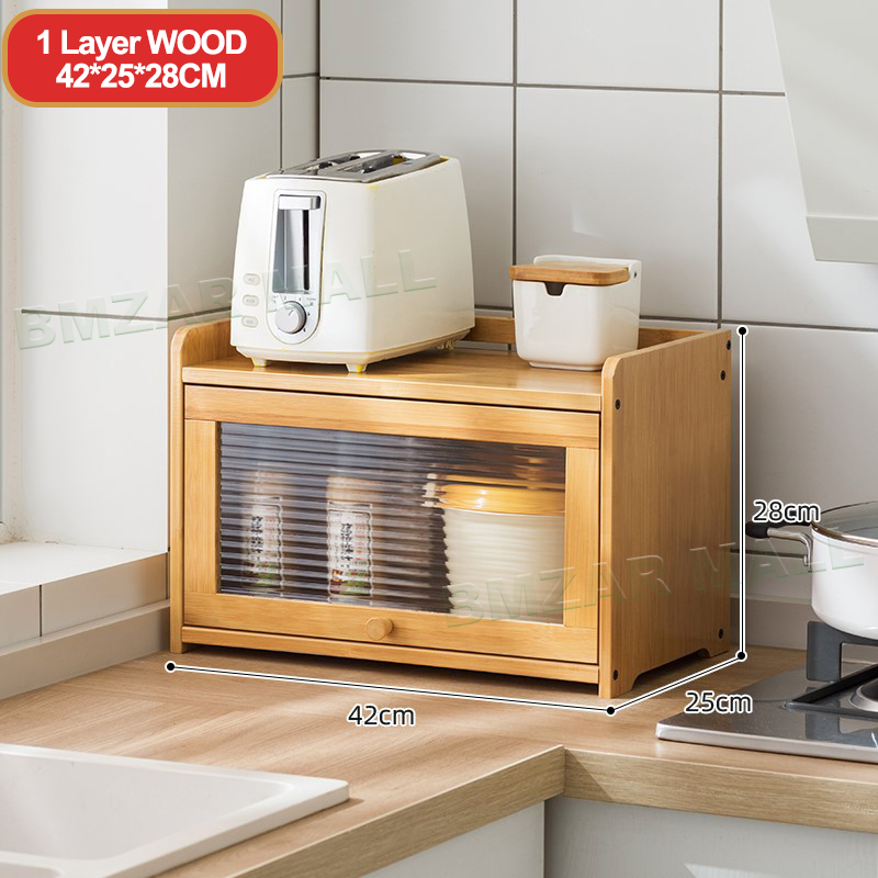 Bamboo Kitchen Storage Cabinet 1/2/3Layers 28/50/70CM Dustproof ...