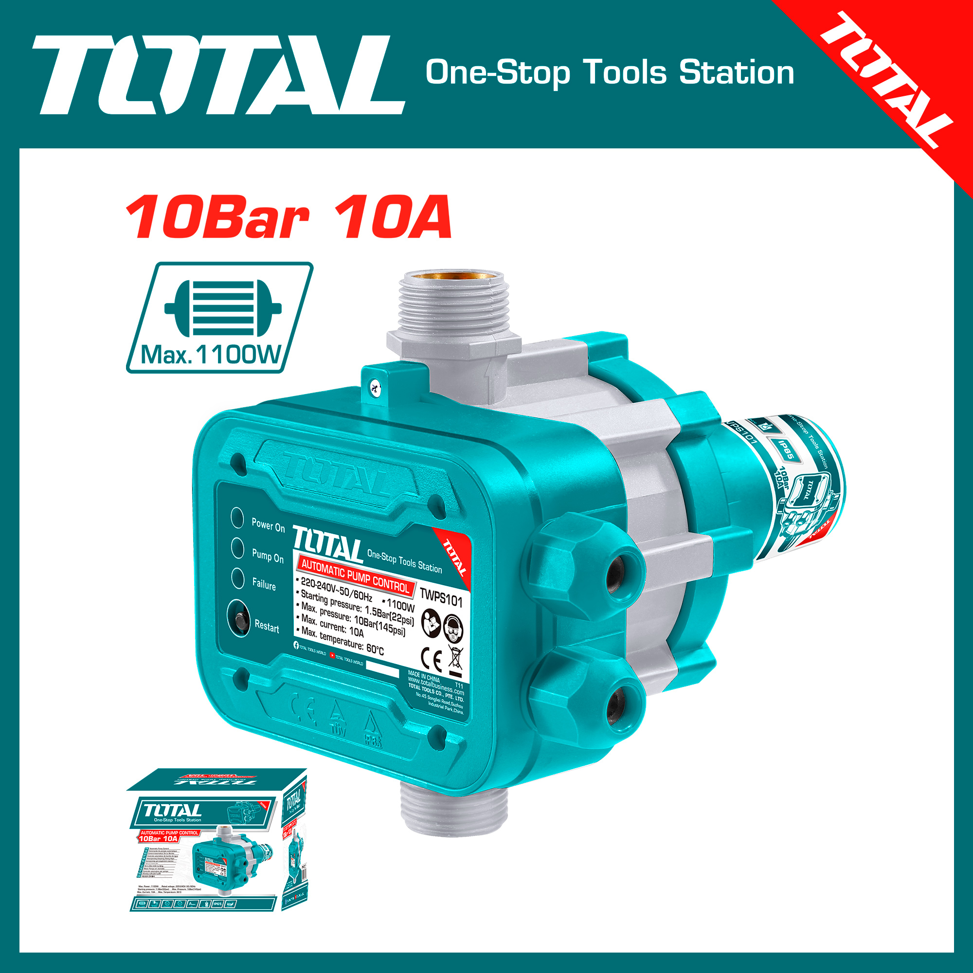 TOTAL TWPS101 Automatic Pump Control 10A | Staring Pressure 1.5 Bar ...