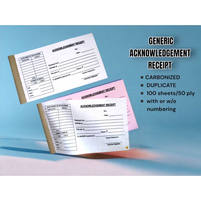 CARBONIZED GENERIC 4X7 ACKNOWLEDGEMENT/ PROVISIONAL/ COLLECTION RECEIPT ...